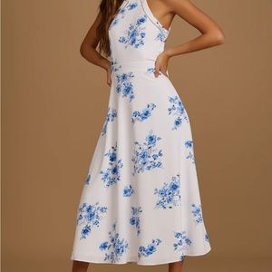 Dresses | Lulus Summer Dream Blue Floral Print Tieback Halter Midi ...